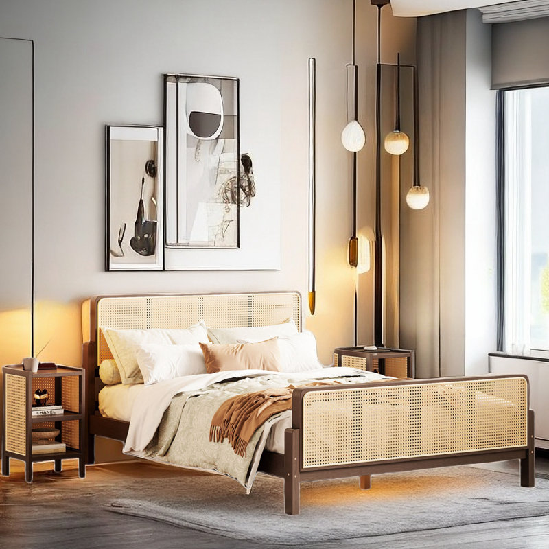 Bay Isle Home Alwin Rattan Bedroom Set Platform Bed and Two Nightstands | Wayfair